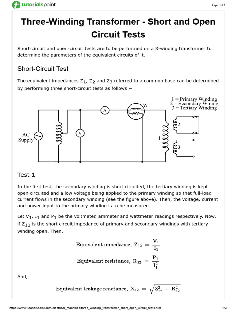 30 Three Winding Transformer Short and Open Circuit Tests | PDF ...