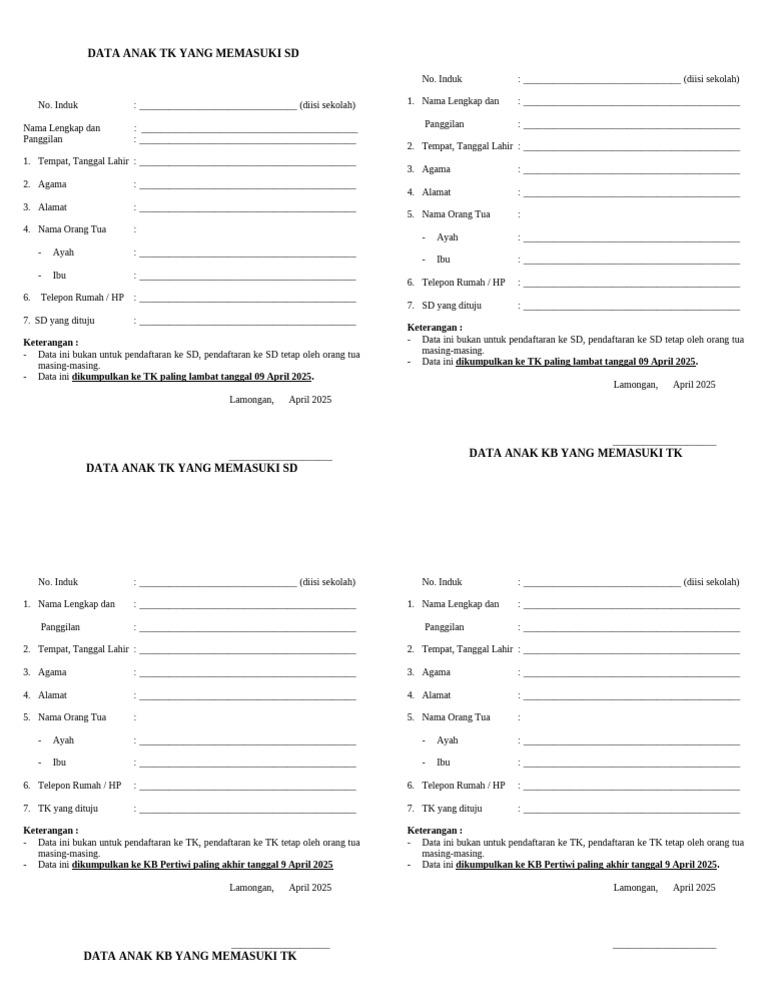 Data Anak TK Menuju SD dan TK | PDF