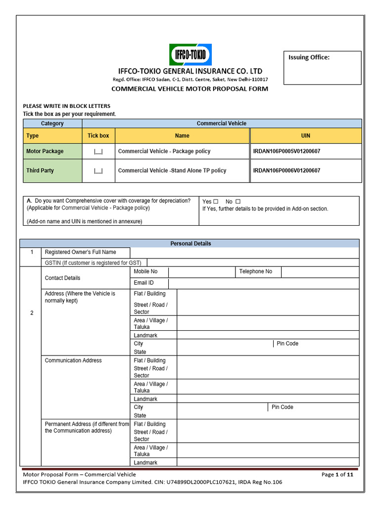 Proposal Form Commercial Vehicle | PDF | Insurance | Liability Insurance