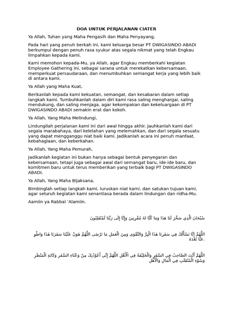 Doa Untuk Perjalanan Ciater | PDF