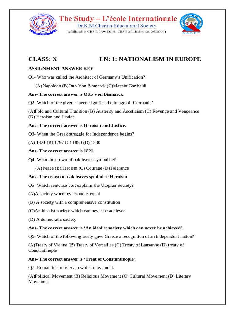 Answer Key - Nationalism Europe | PDF | Europe