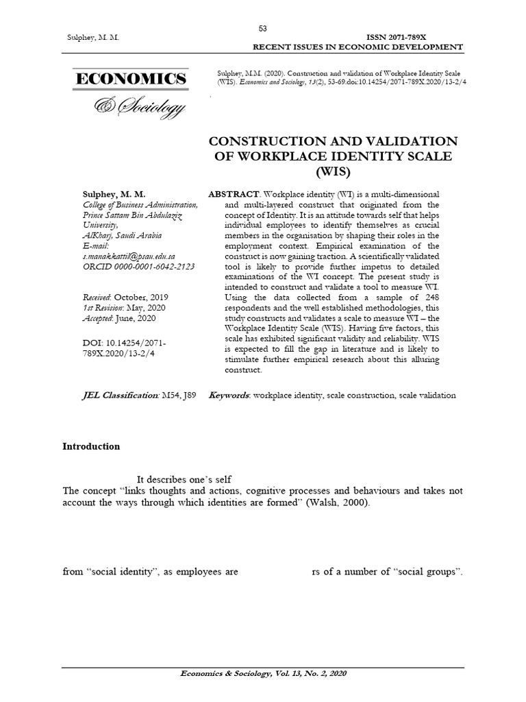 Validating the Workplace Identity Scale | PDF | Validity (Statistics)