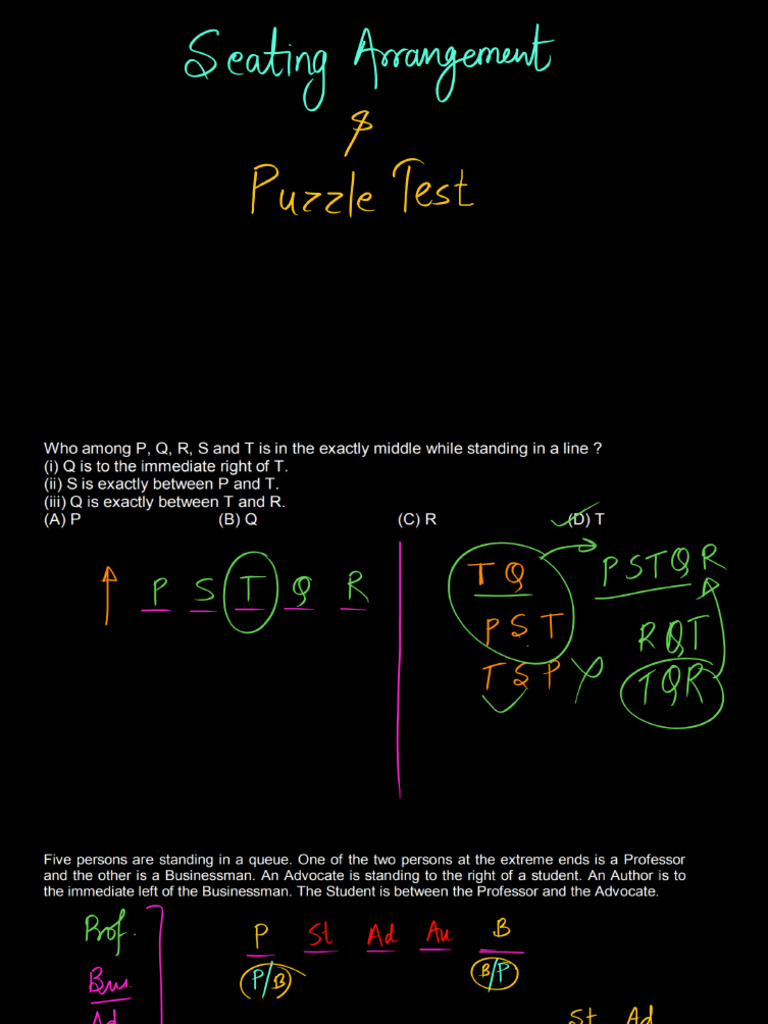 Seating Arrangement - Puzzle Test | PDF