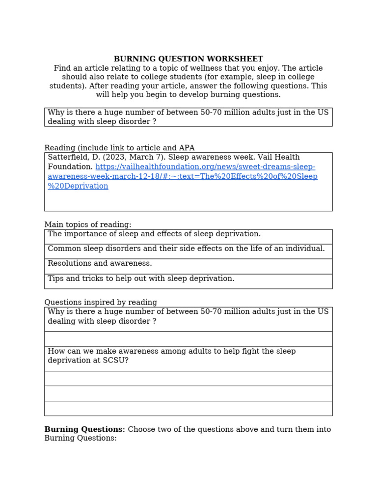 Burning Question Example | PDF