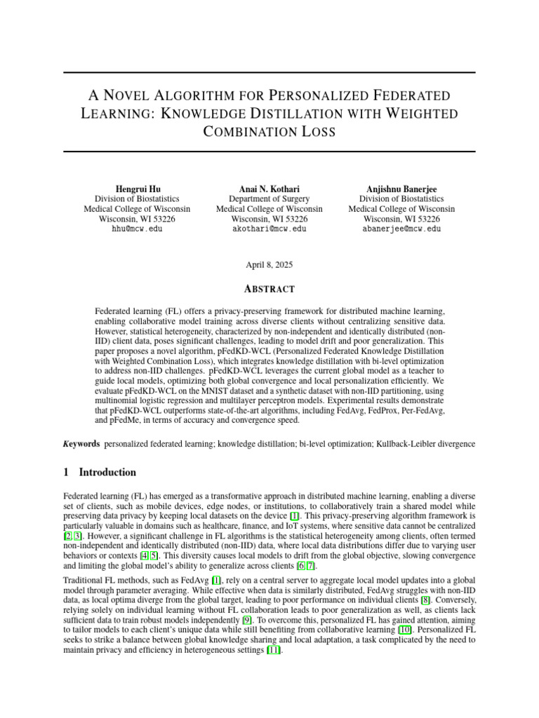 A Novel Algorithm For Personalized Federated Learning Knowledge Distillation With Weighted ...