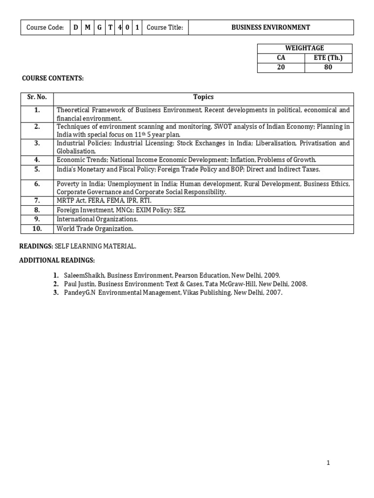 Business Environment Course Overview | PDF
