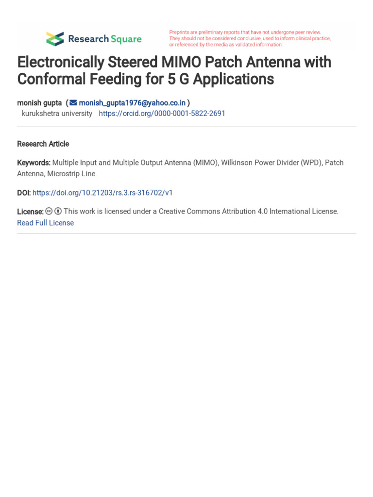 Electronically Steered MIMO Patch Antenna With Con | PDF | Antenna ...