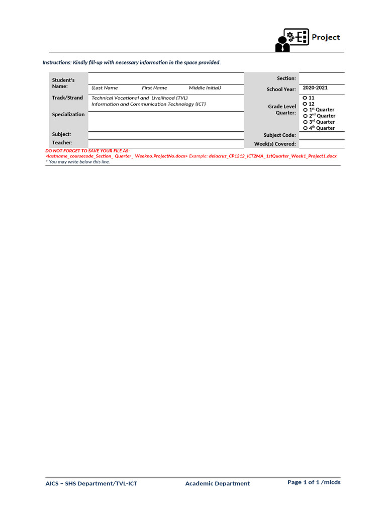 TVL-ICT Student Information Form | PDF