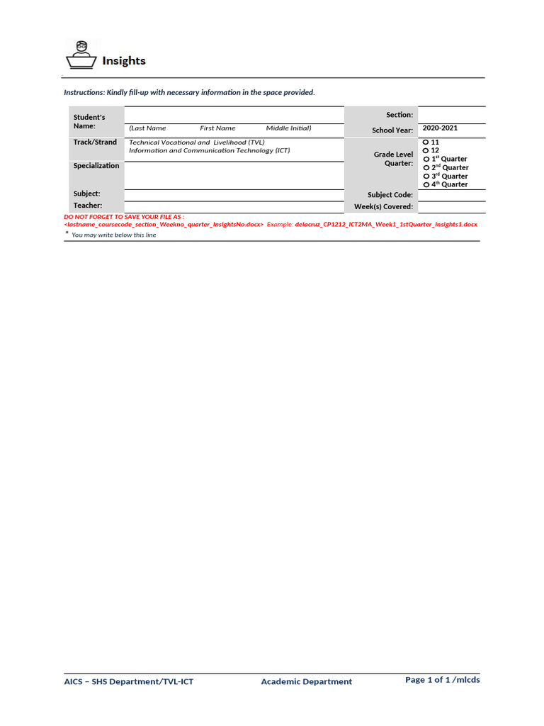 Insights Sheet SHS ICT | PDF