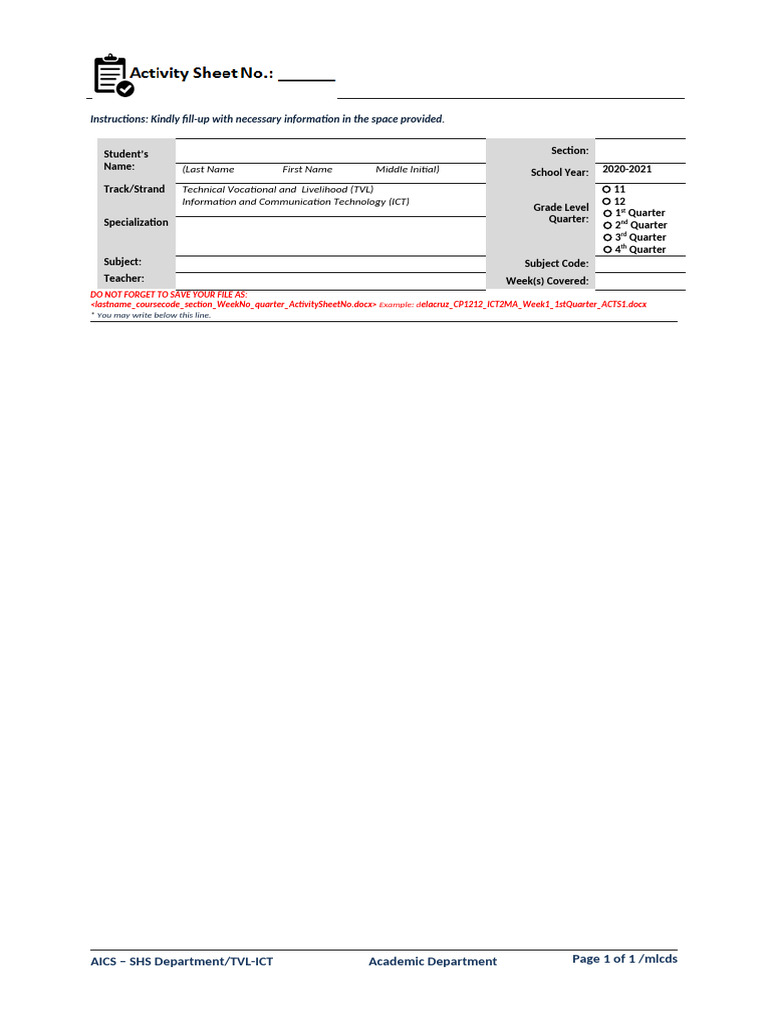 Activity Sheet SHS ICT | PDF