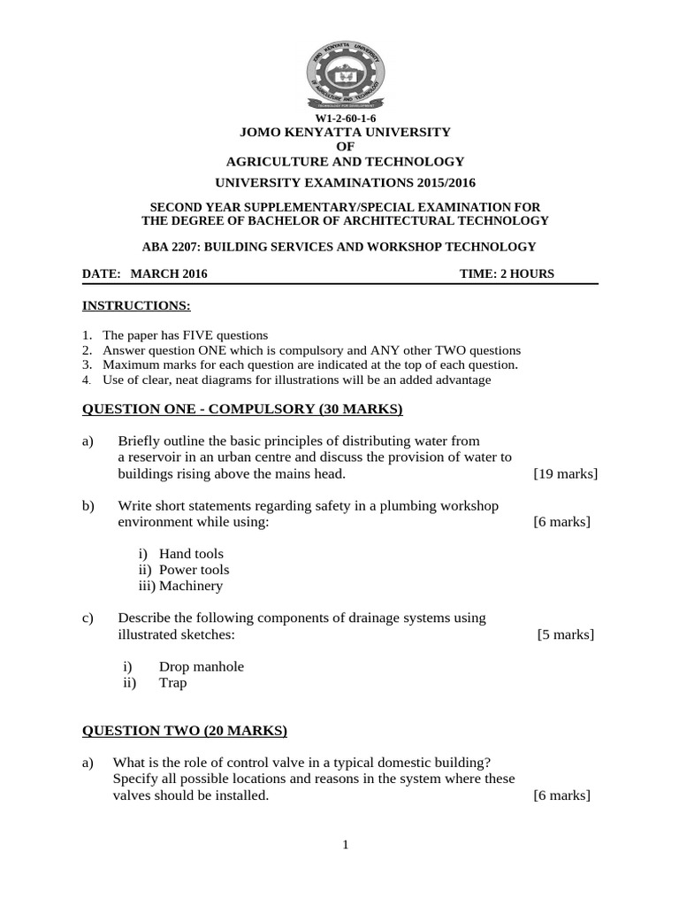 ABA 2207 Building Services and Workshop Technology | PDF | Sanitary Sewer | Transparent Materials