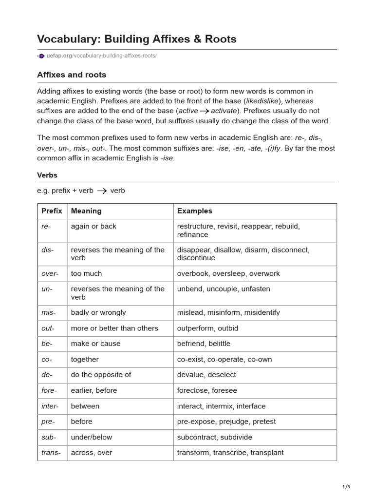 Vocabulary Building Affixes Roots | PDF | Adjective | Linguistic Typology