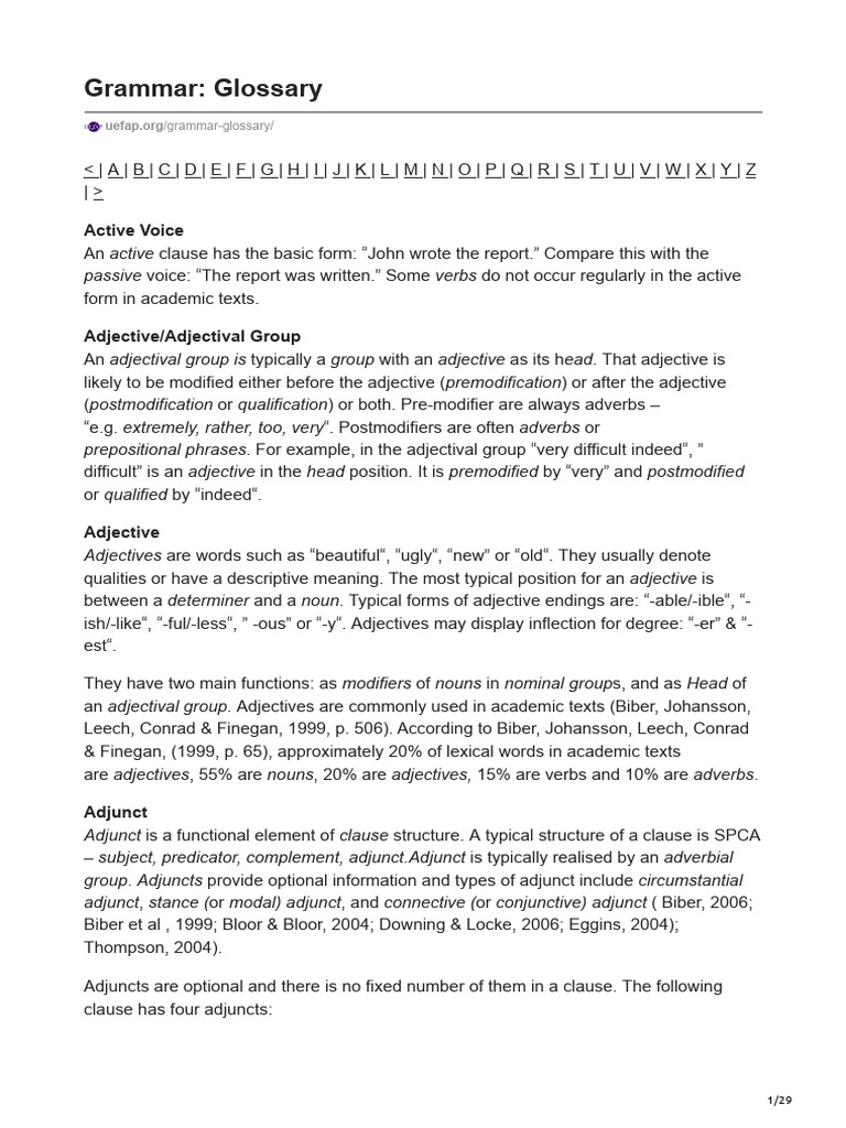 Grammar Glossary | PDF | Adjective | Adverb