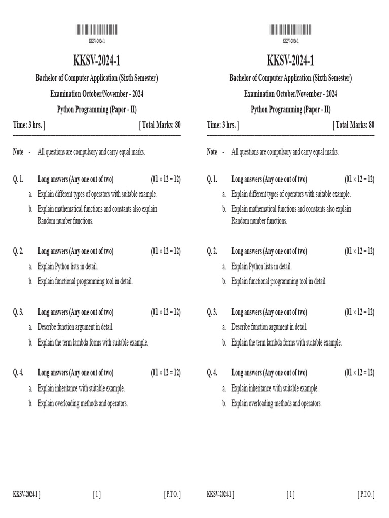154 - Oct - Nov - 24 - BCA - Sem VI - Paper II - Python Programming ...