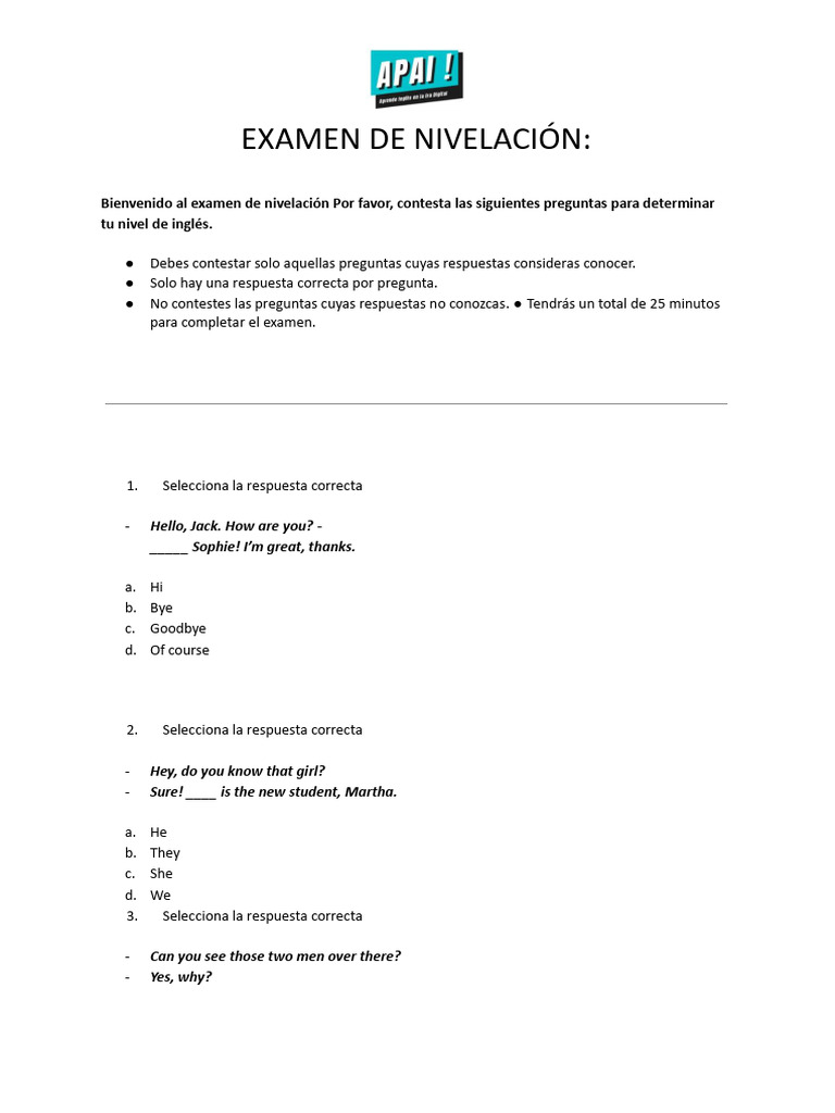 English Level Assessment Exam | PDF