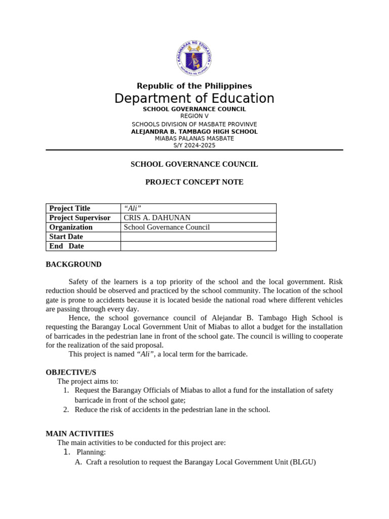 Project Concept Note Barricade | PDF