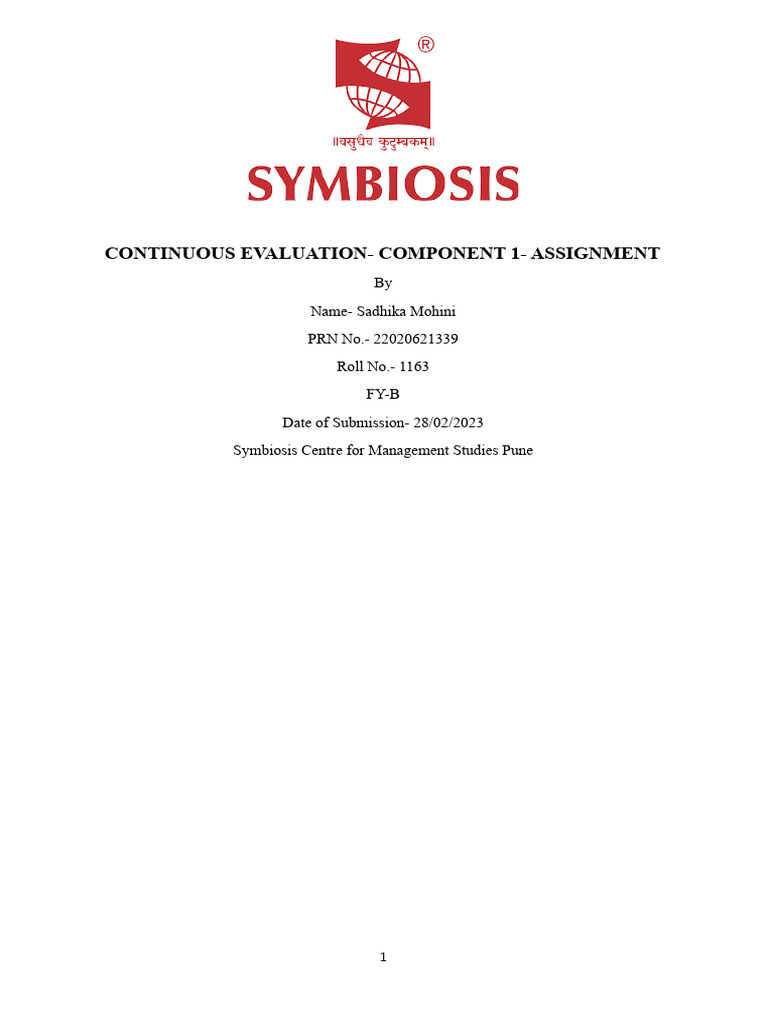 Sadhika Mohini - Fyb - 1163 - Continuous Evaluation - Component 1 - Assignment | PDF ...