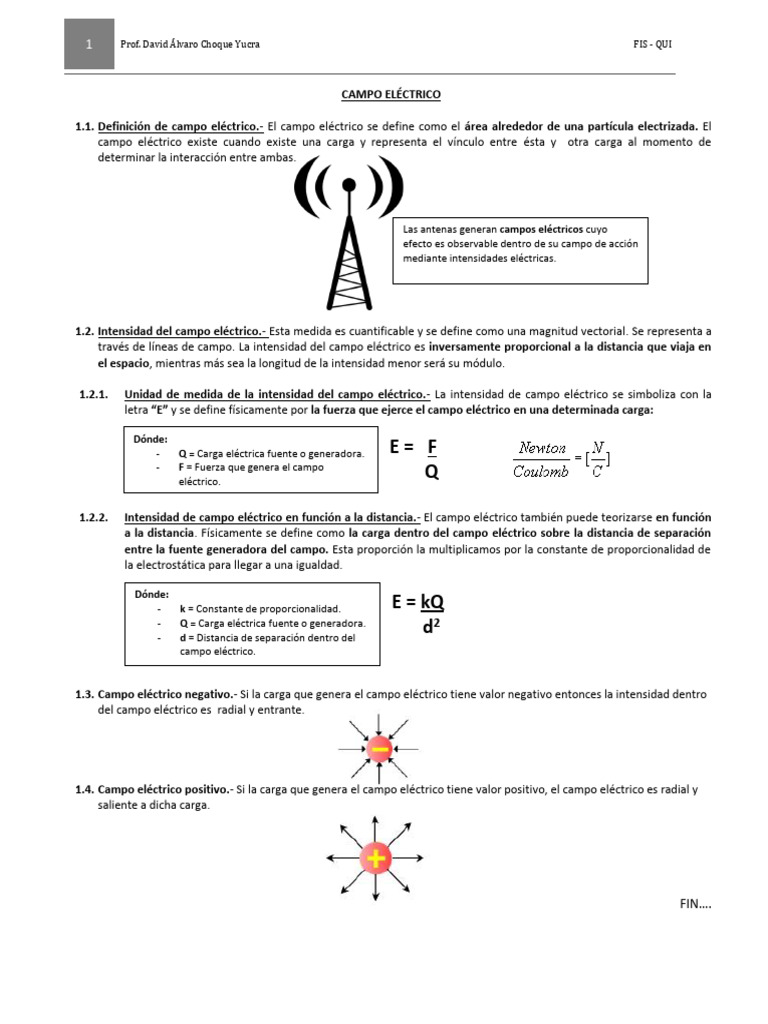 Definición y Cálculo del Campo Eléctrico | PDF | Campo eléctrico ...
