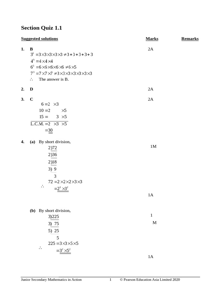 1A01 Section 1 Quiz E Marking | PDF