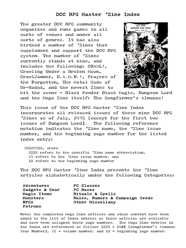DCC RPG Master 'Zine Index Overview | PDF