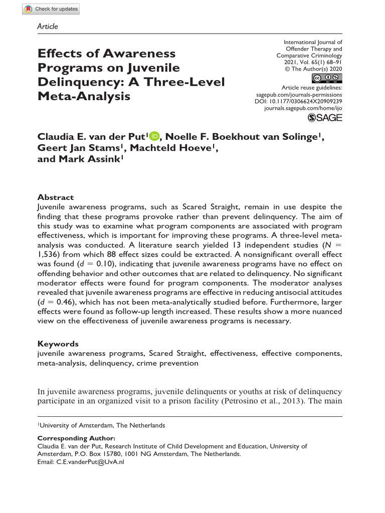 Scared Straight Program Effectiveness Analysis | PDF | Juvenile ...