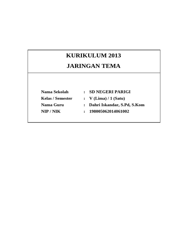 Jaringan Tema Kelas V SD Negeri Parigi | PDF