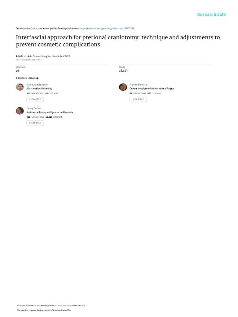 Interfascial Approach For Pterional Craniotomy: Technique and ...