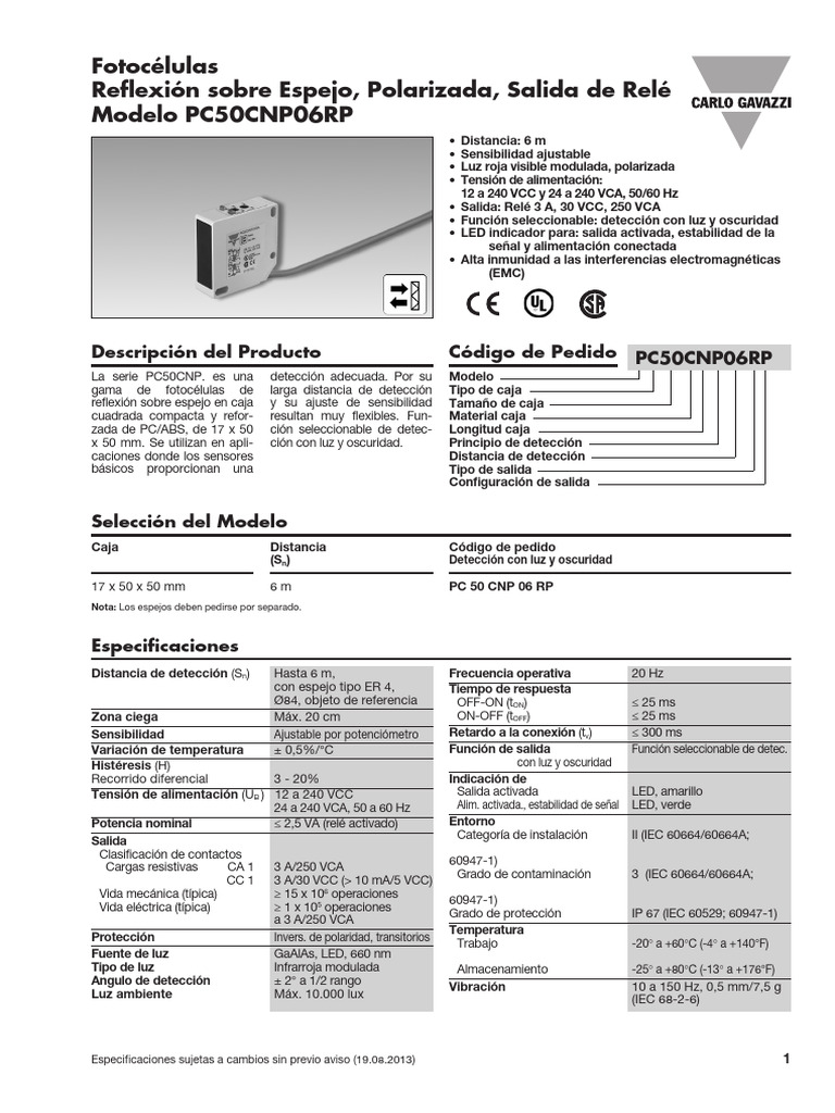Fotocélula PC50CNP06RP Especificaciones | PDF | Diodo emisor de luz ...