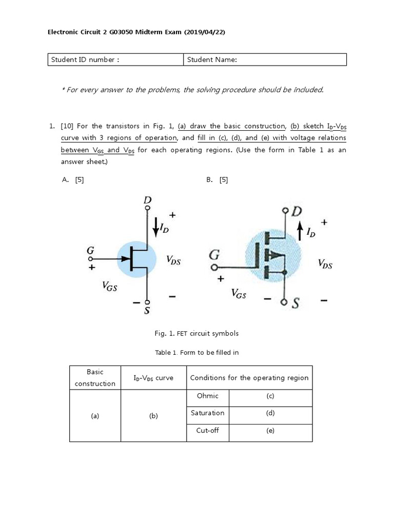 Electronic Circuit 2 Midterm Exam 2019 | PDF | Amplifier | Field Effect ...