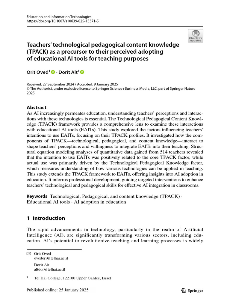 Teachers' Technological Pedagogical Content Knowledge (TPACK) As A Precursor To Their Perceived ...