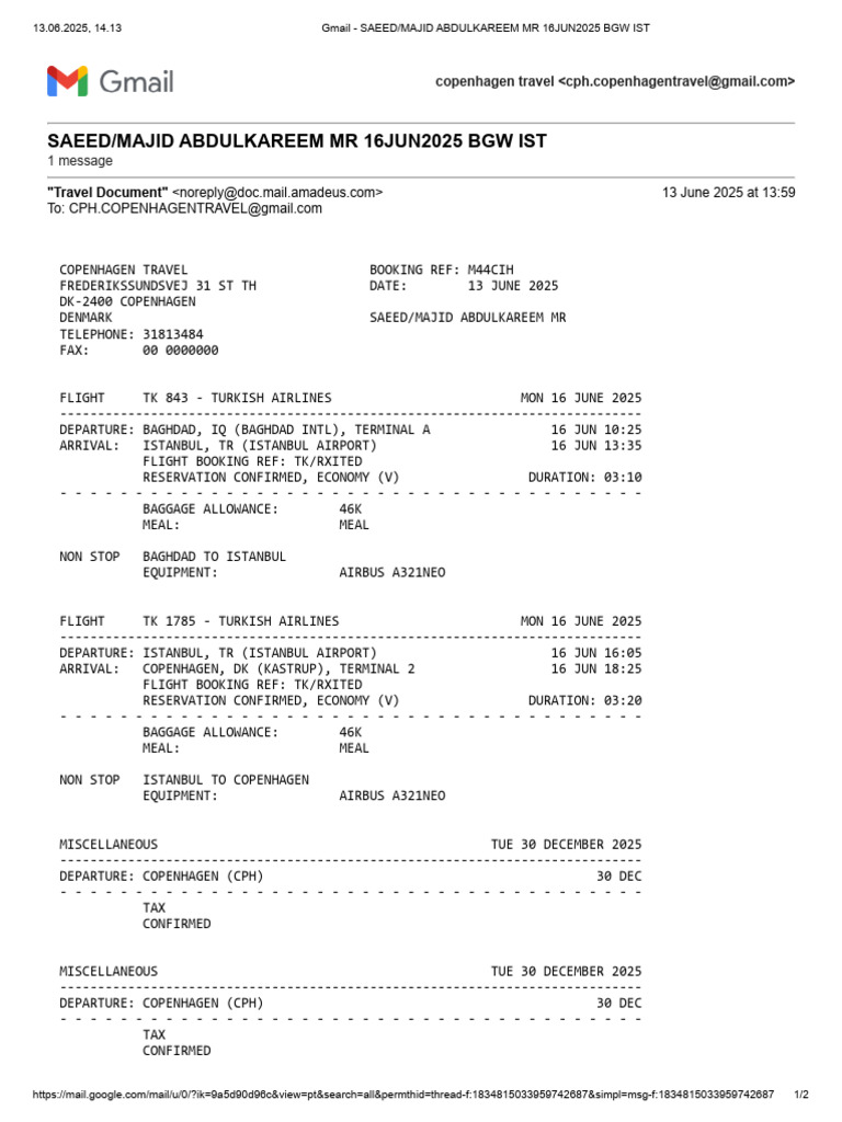 Gmail - Saeed - Majid Abdulkareem MR 16jun2025 BGW Ist | PDF | Aviation | Civil Aviation