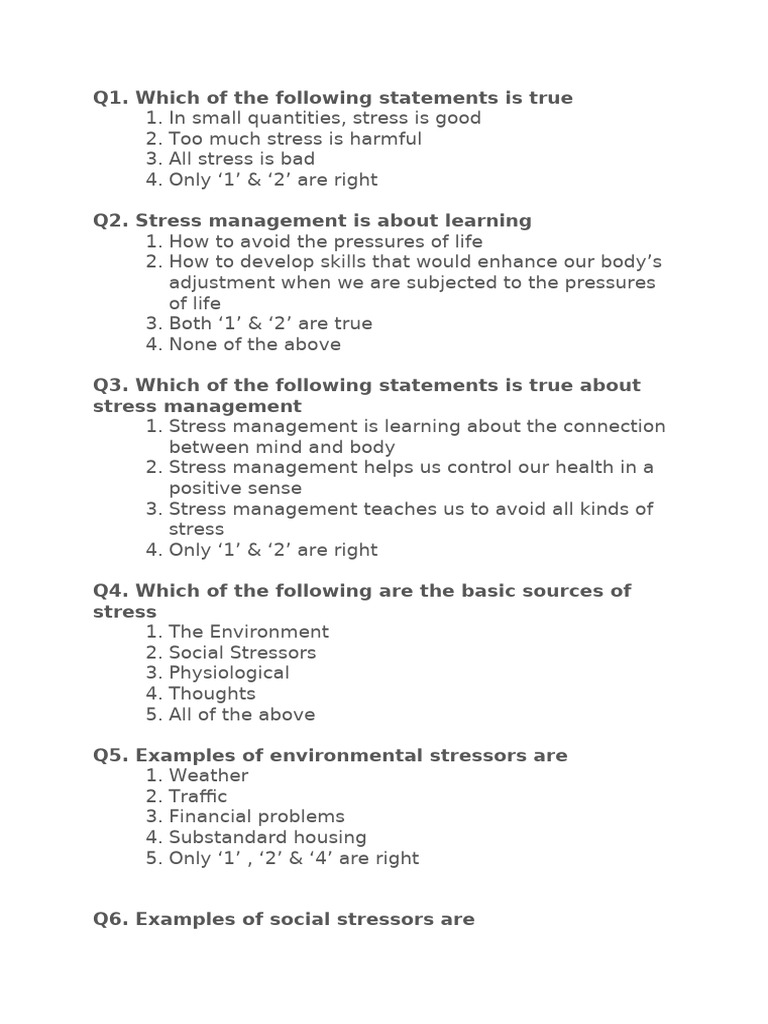 Stress Isc 12 - Question Bank | PDF | Anxiety | Stress (Biology)