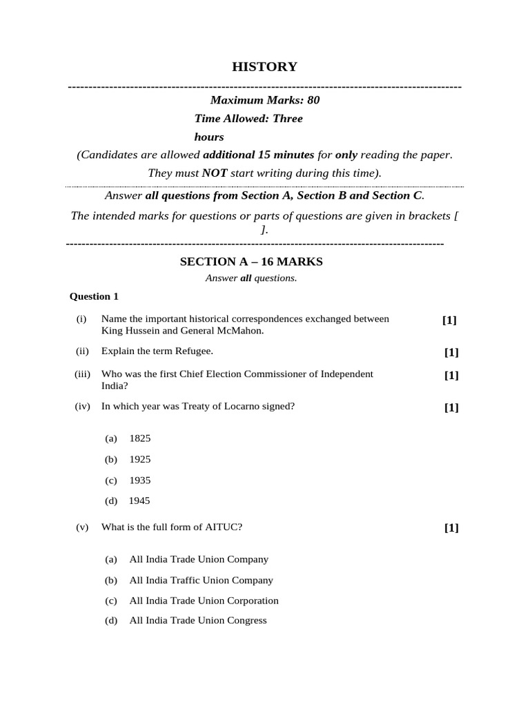 ISC Class 12 History Question Paper 2025 | PDF | Foreign Policy ...