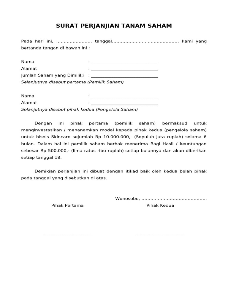 Surat Perjanjian Pemegang Saham | PDF