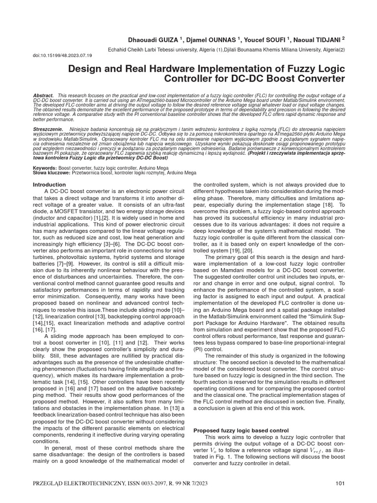Design and Real Hardware Implementation of Fuzzy Logic Controller For DC-DC Boost Converter ...