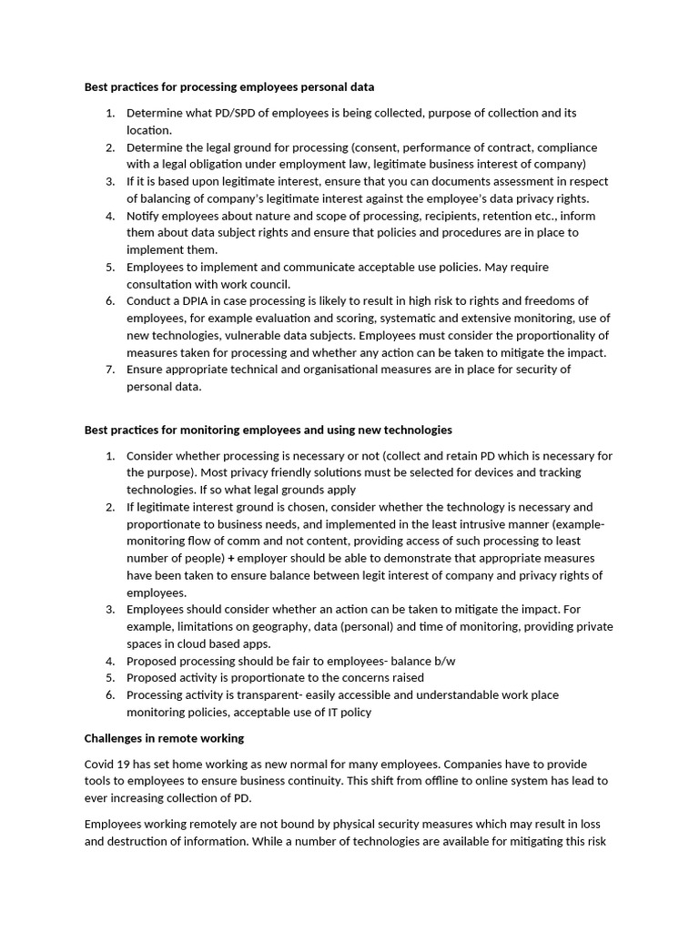 Employees Data-Best Practices For Remote Working | PDF | Employment ...