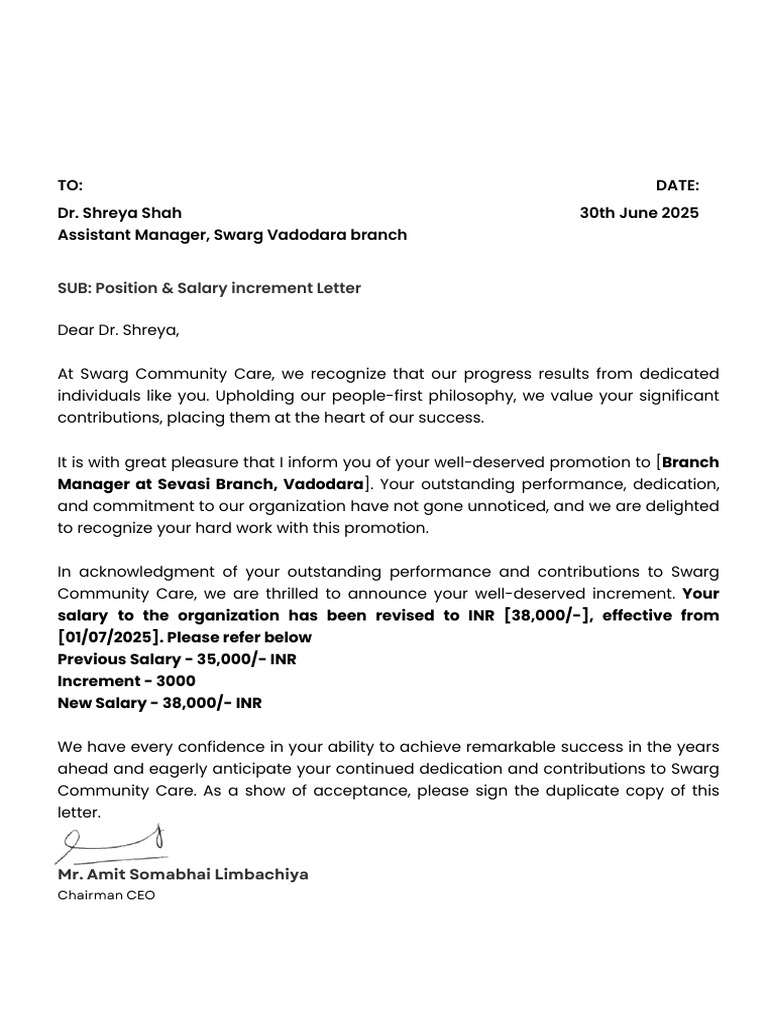 Promotion and Salary Increment Letter | PDF