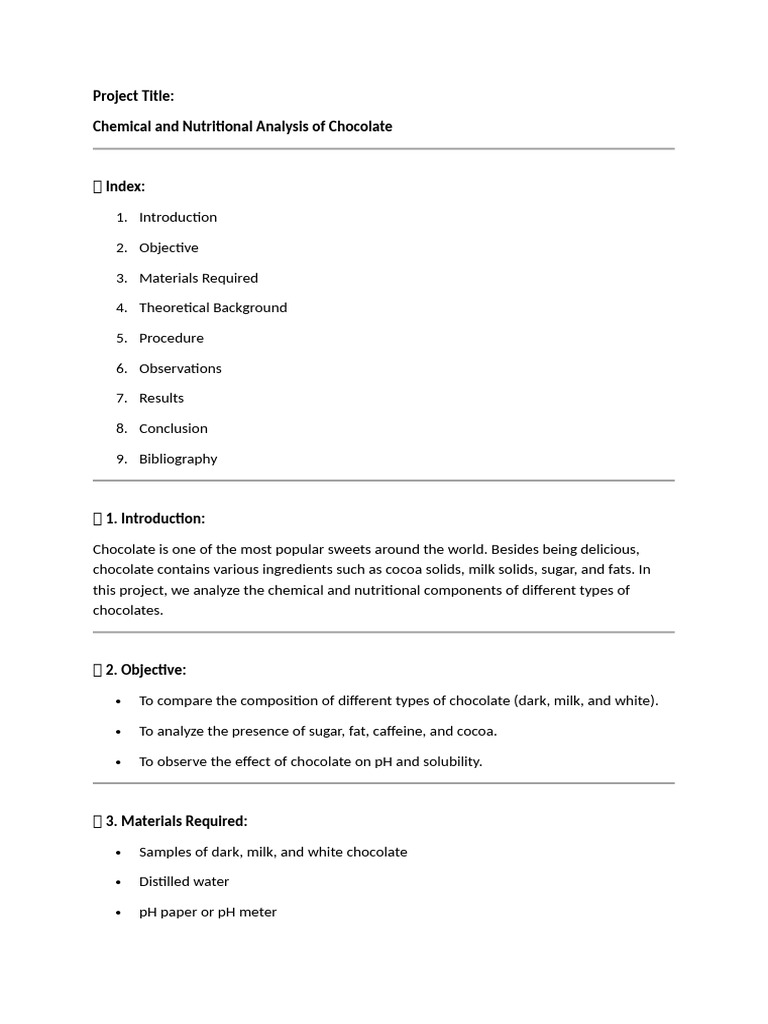Chemical and Nutritional Analysis of Chocolate | PDF | Chocolate ...