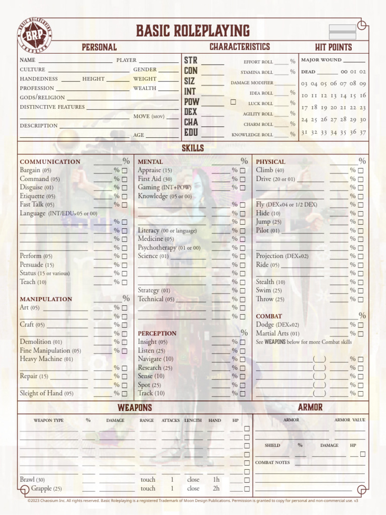 BRP Character Sheet Fillable | PDF
