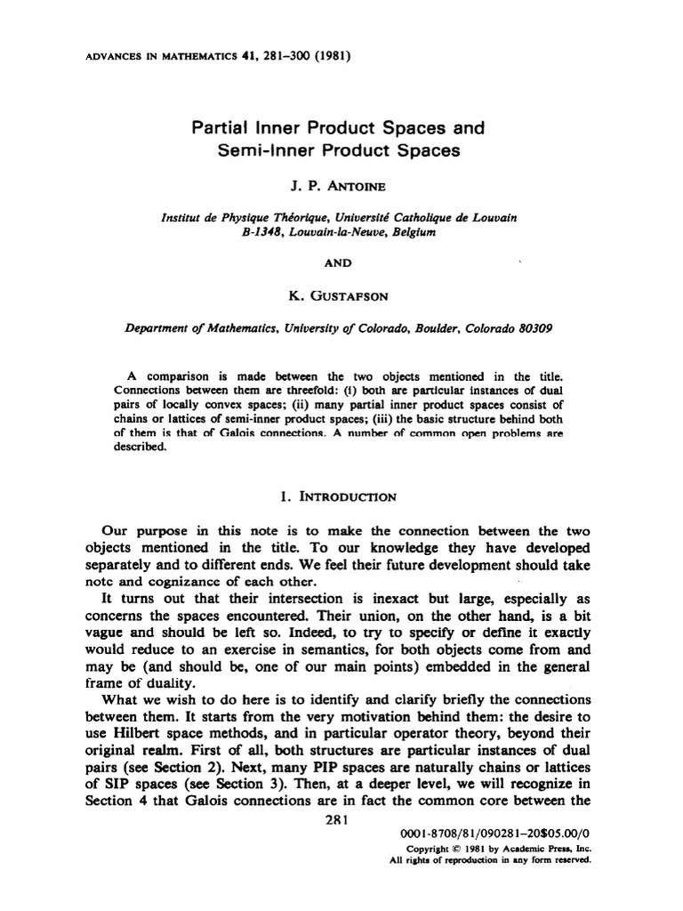 Partial Inner Product Spaces and .... 1981 | PDF | Banach Space | Vector Space