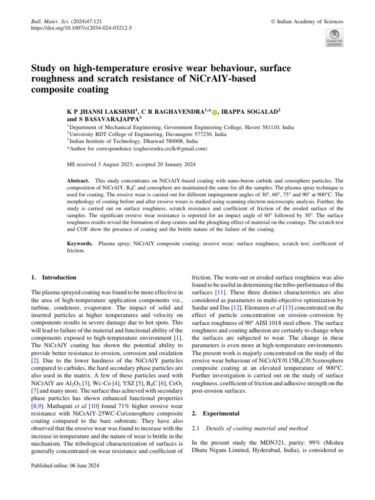 Lakshmi2024 - Study On High Temperature Erosive Wear Behaviour Surface ...