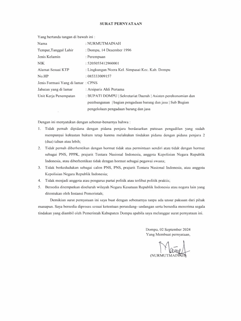 Mut Surat Pernyataan 5 Poin | PDF