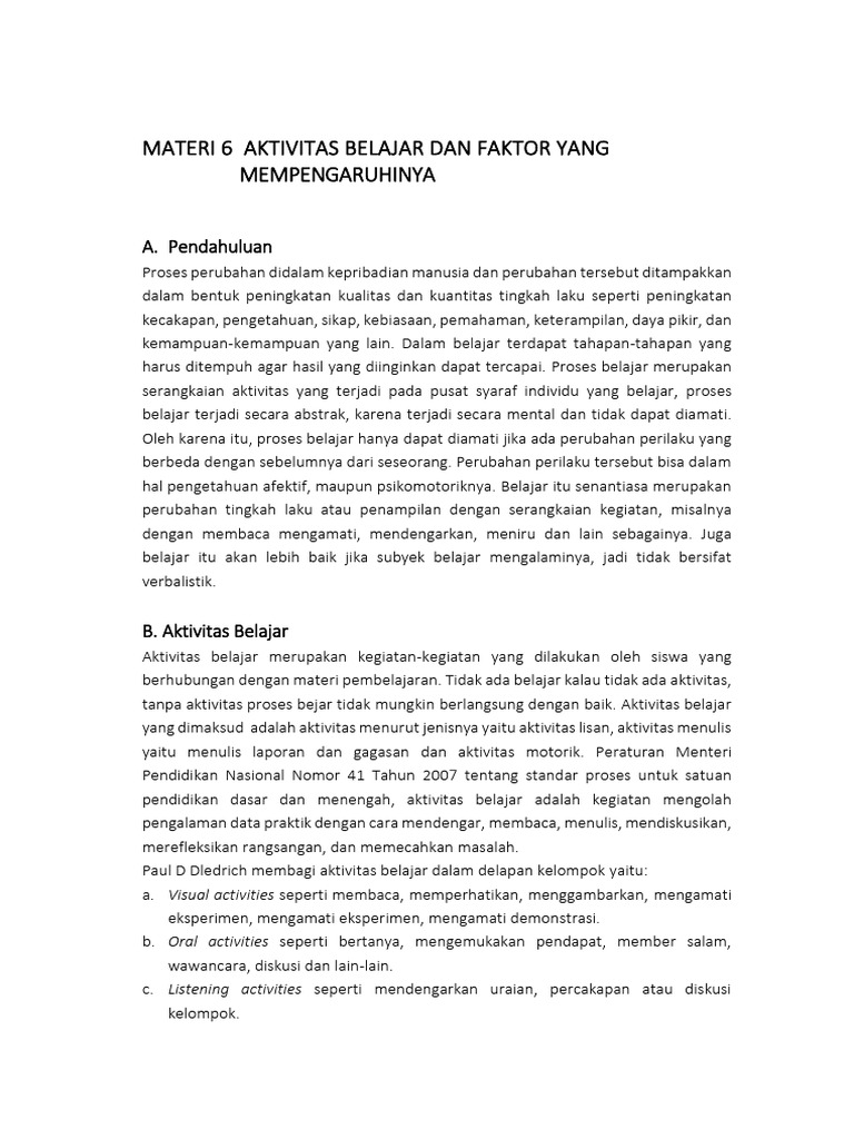 Aktivitas Belajar dan Faktor Pengaruhnya | PDF