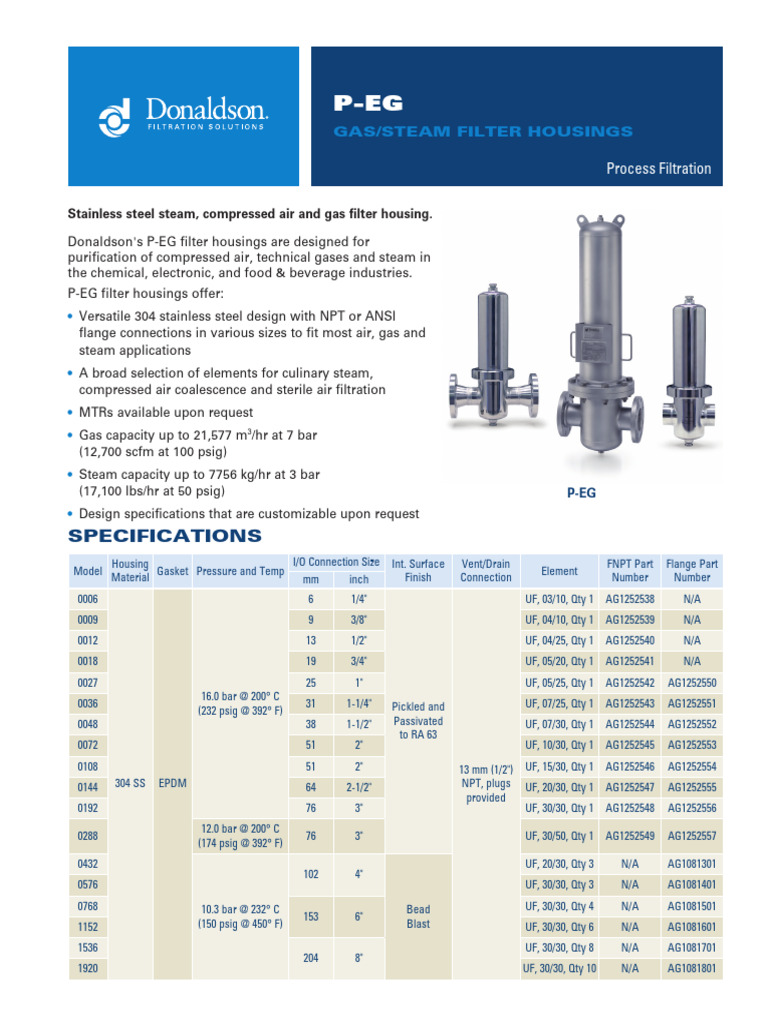 Donaldson P-EG Filter Housings Overview | PDF