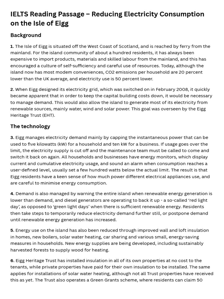 Ielts Reading Passage Reducing Electricity Consumption On The Isle of ...