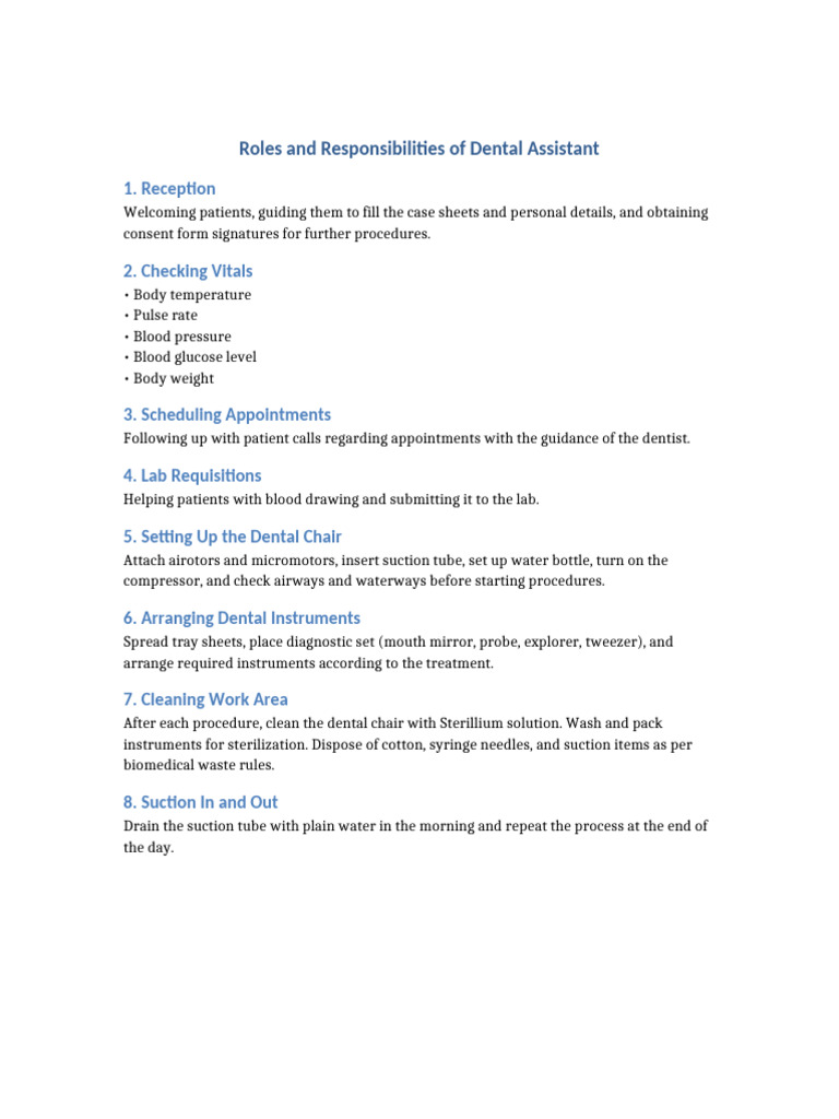 Dental Assistant Roles and Duties | PDF