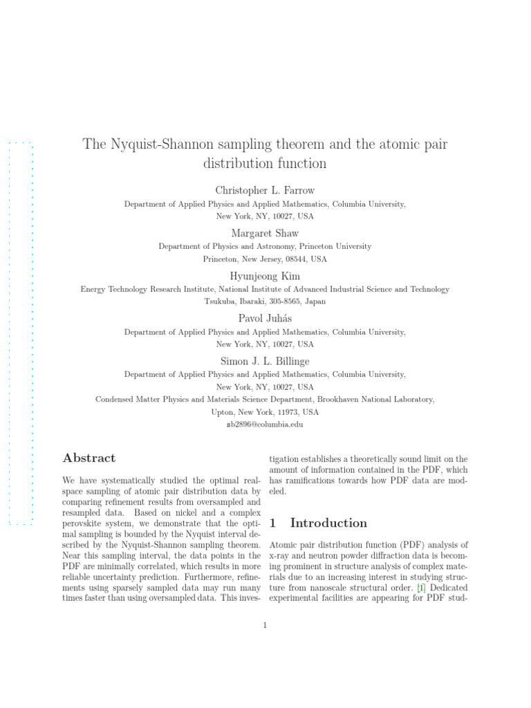 The Nyquist Shannon Sampling Theorem and The Atomic Pair Distribution Function | PDF ...