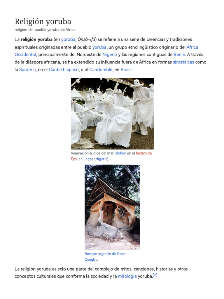 Religión Yoruba - Wikipedia, La Enciclopedia Libre | PDF