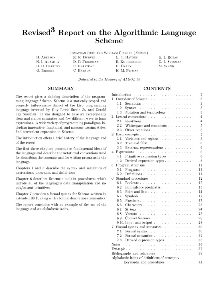 Revised3 Report On The Algorithmic Language Scheme | PDF | Scheme ...