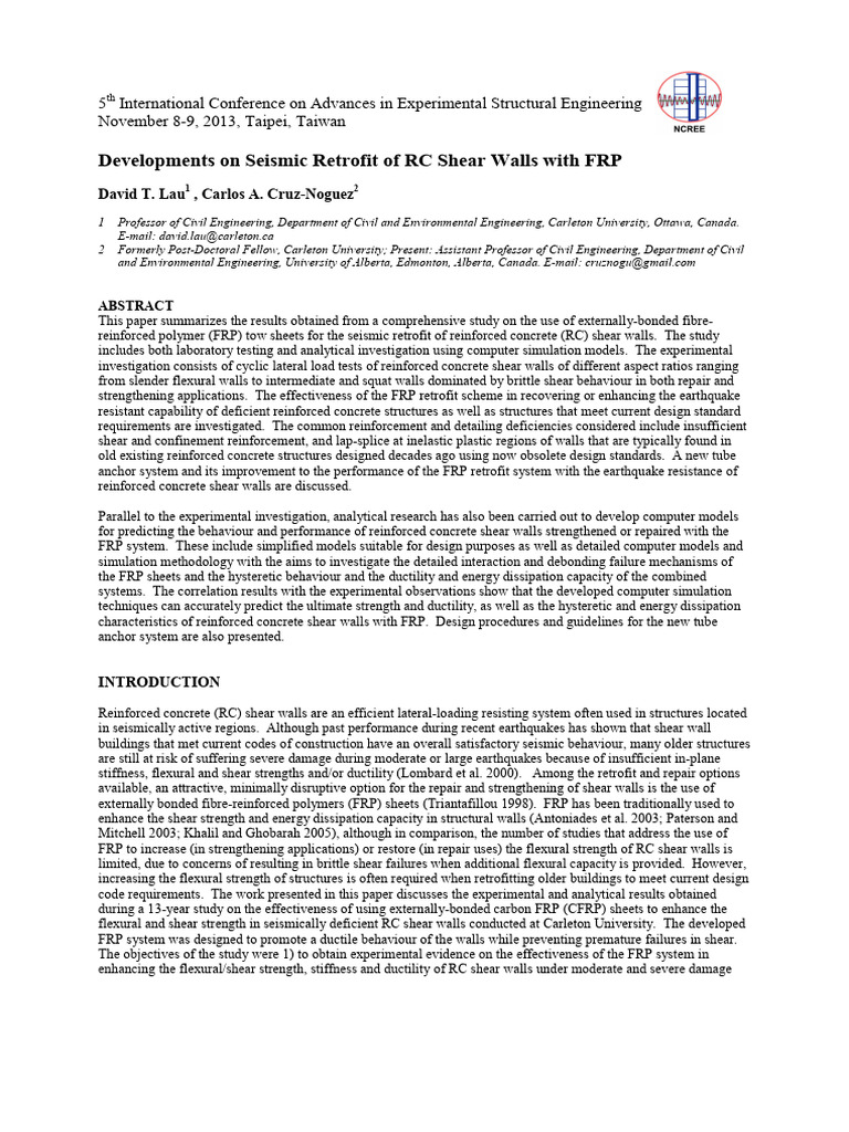 Developments On Seismic Retrofit of RC Shear Walls With FRP | PDF ...